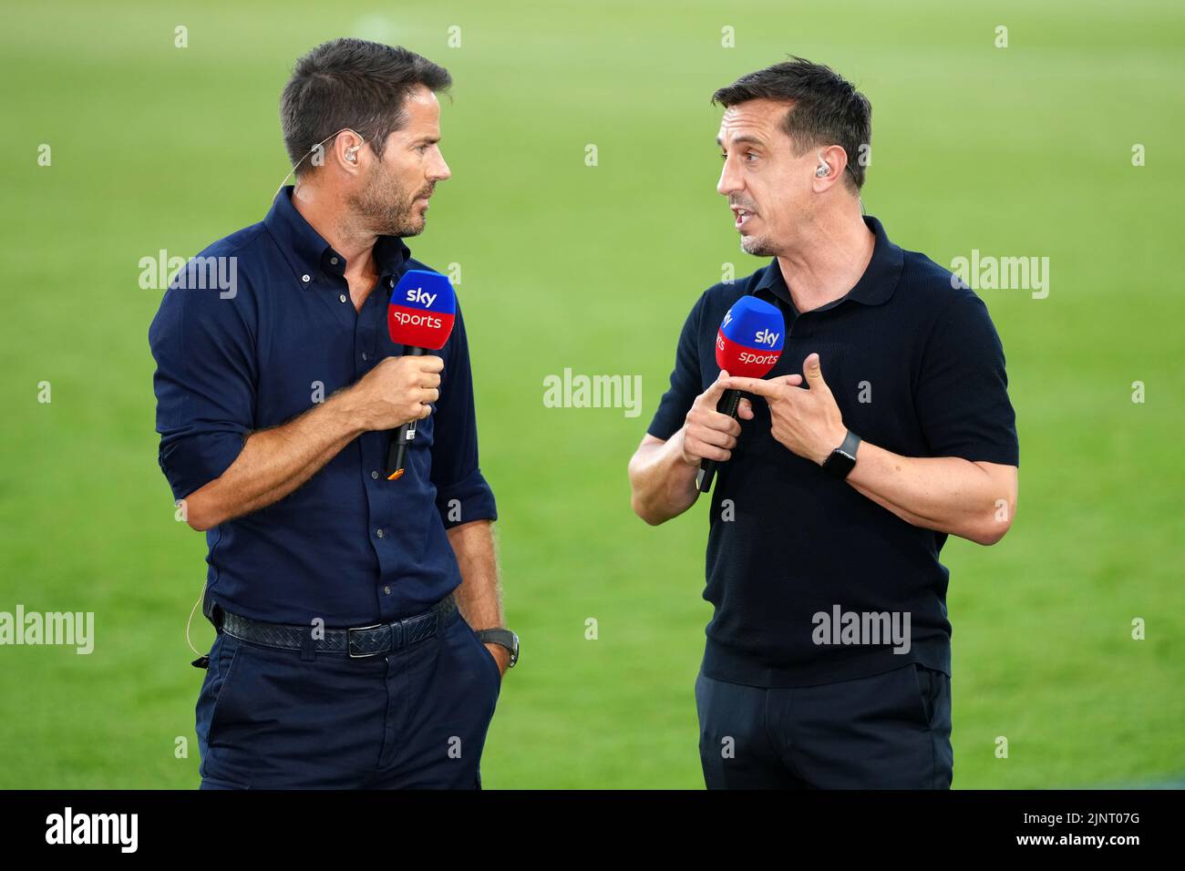 Sky Sport's pundit Gary Neville (right) and Jamie Redknapp after the ...