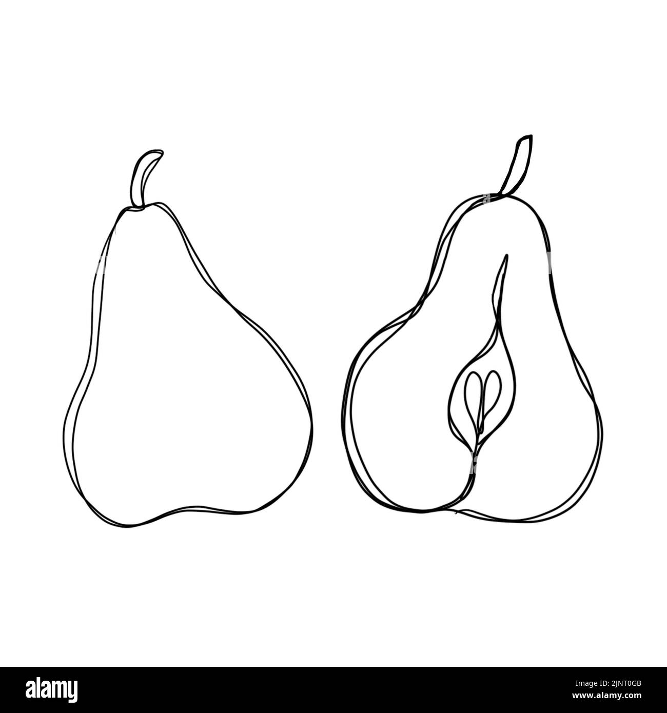 Pear fruit in continuous line art drawing style. Minimalist black line ...