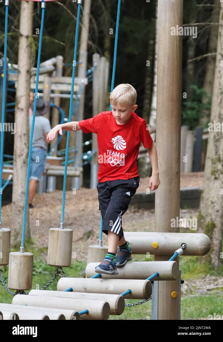 A boy walks a children's obstacle course in Pullman City Stock Photo ...