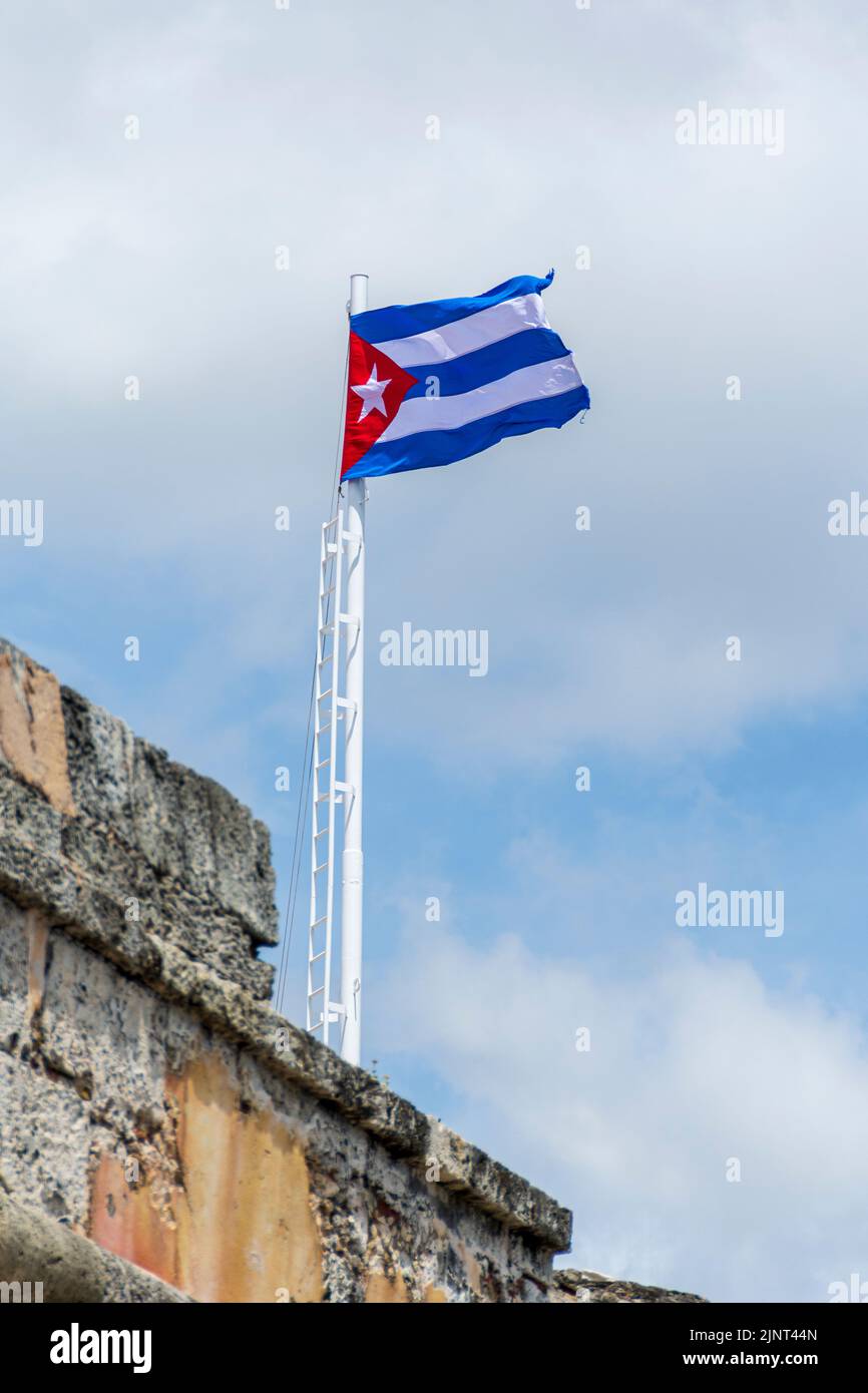 The Cuban flag waving from a fort, Havana, Cuba Stock Photo - Alamy