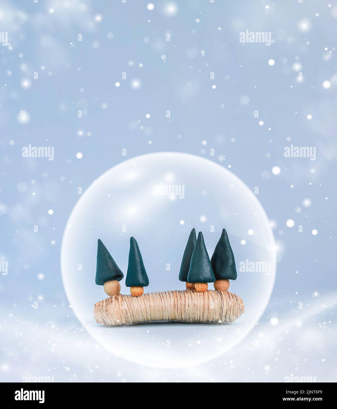 Minimal Happy New Year and Merry Christmas scene with snow, trees and ...