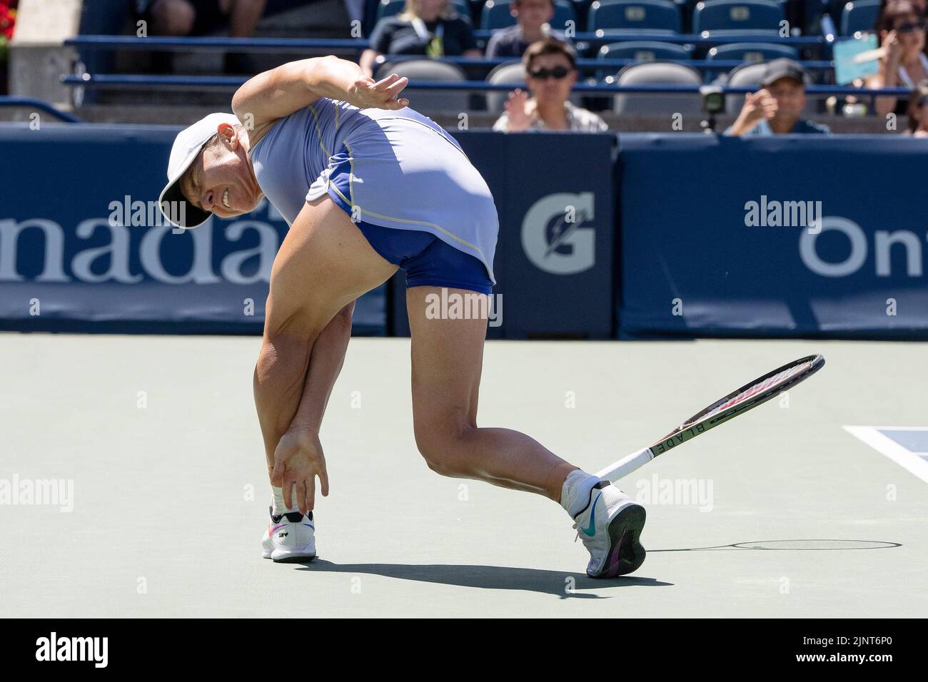 Romania's Simona Halep throws her racket in frustration during her win ...