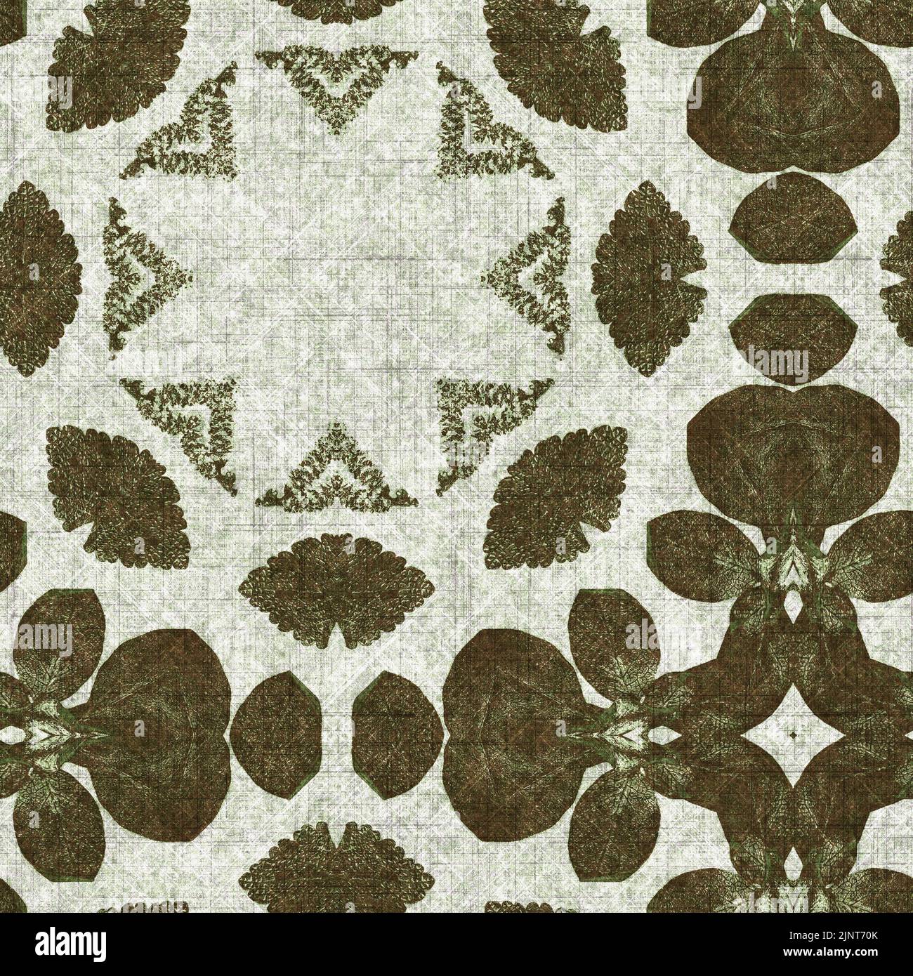 Foliage green kaleidoscope seamless texture pattern. Trendy optic fresh ...