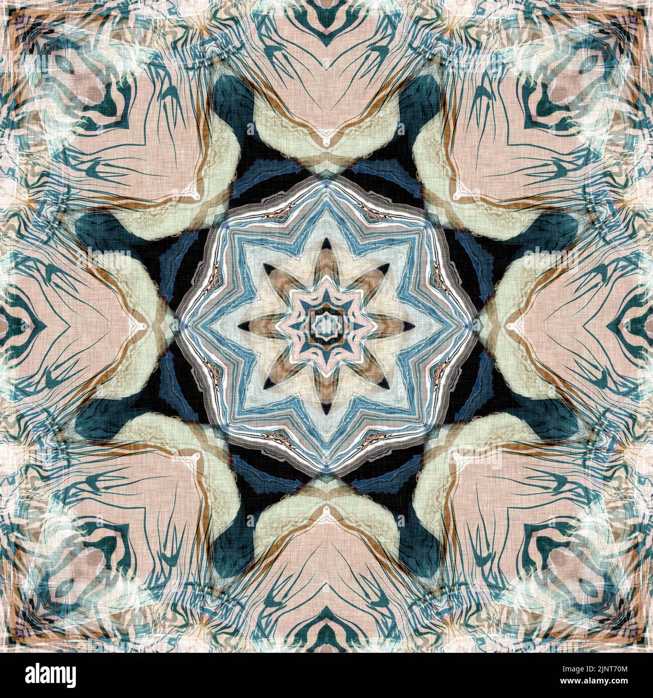 Retro boho geometric kaleidoscope scarf pattern background. Colorful ...