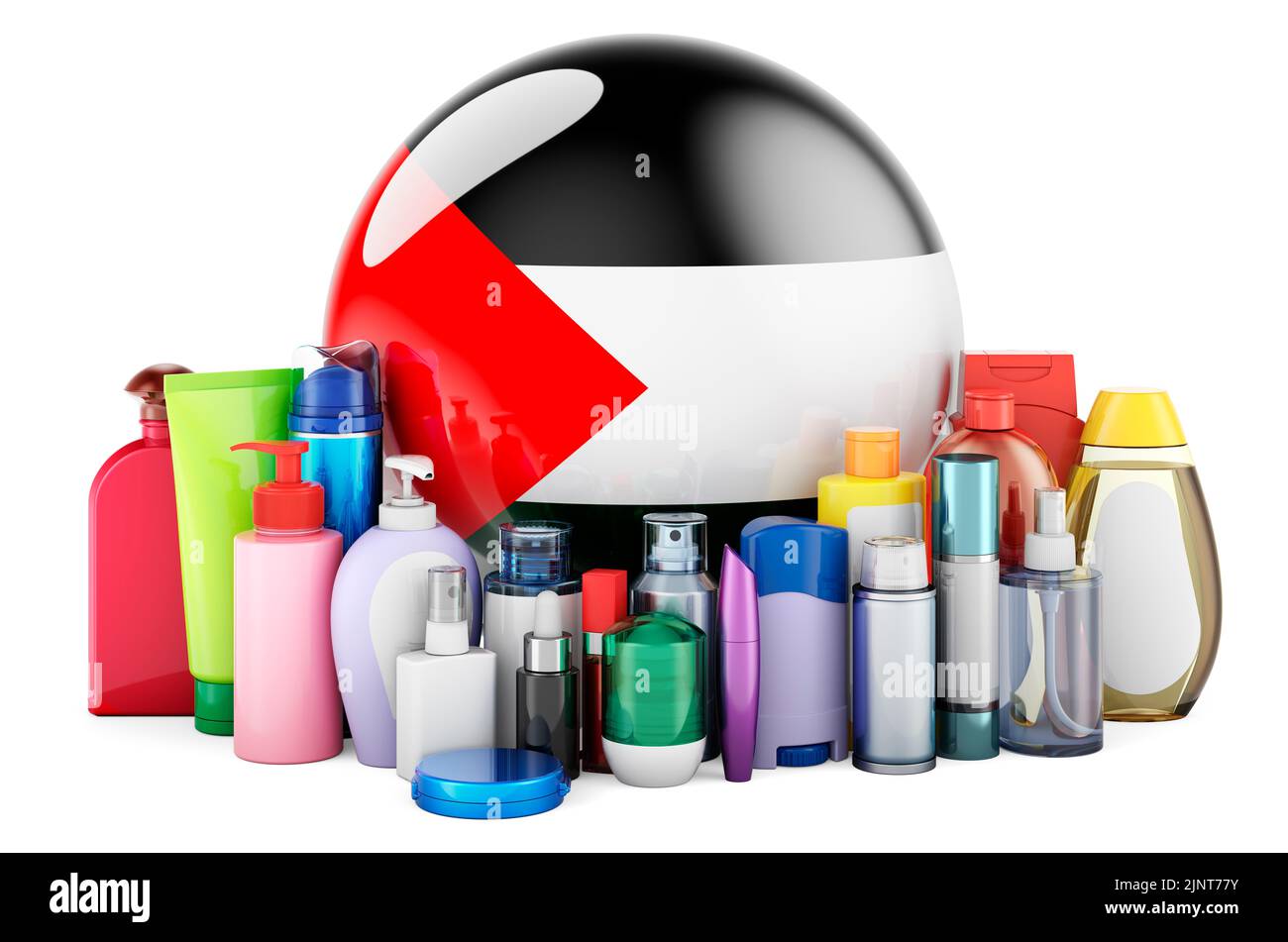 Palestinian flag with cosmetic bottles, Hair, facial skin and body care ...