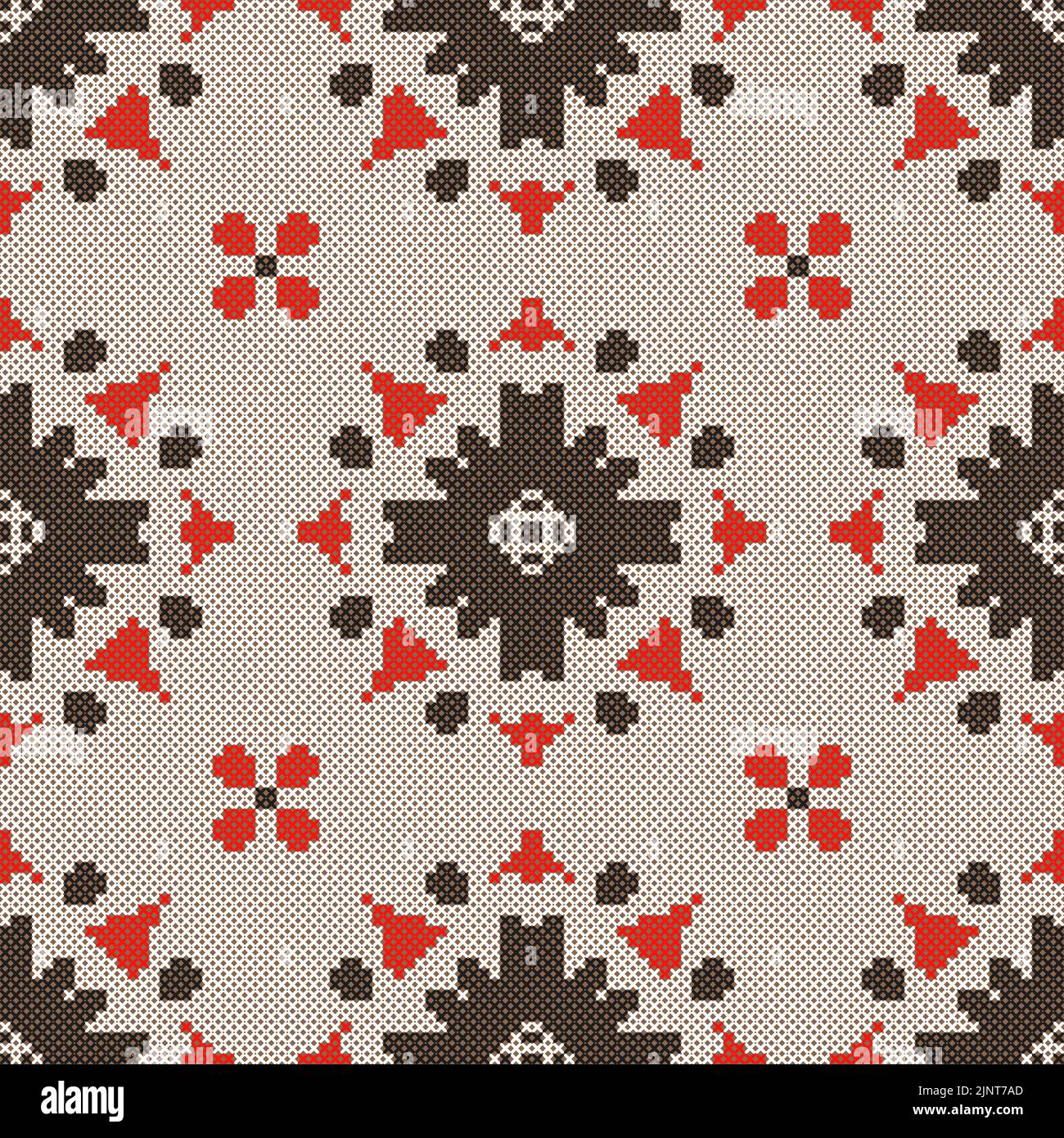 Cross stitch vector seamless vintage pattern. Ukrainian motif craft ...
