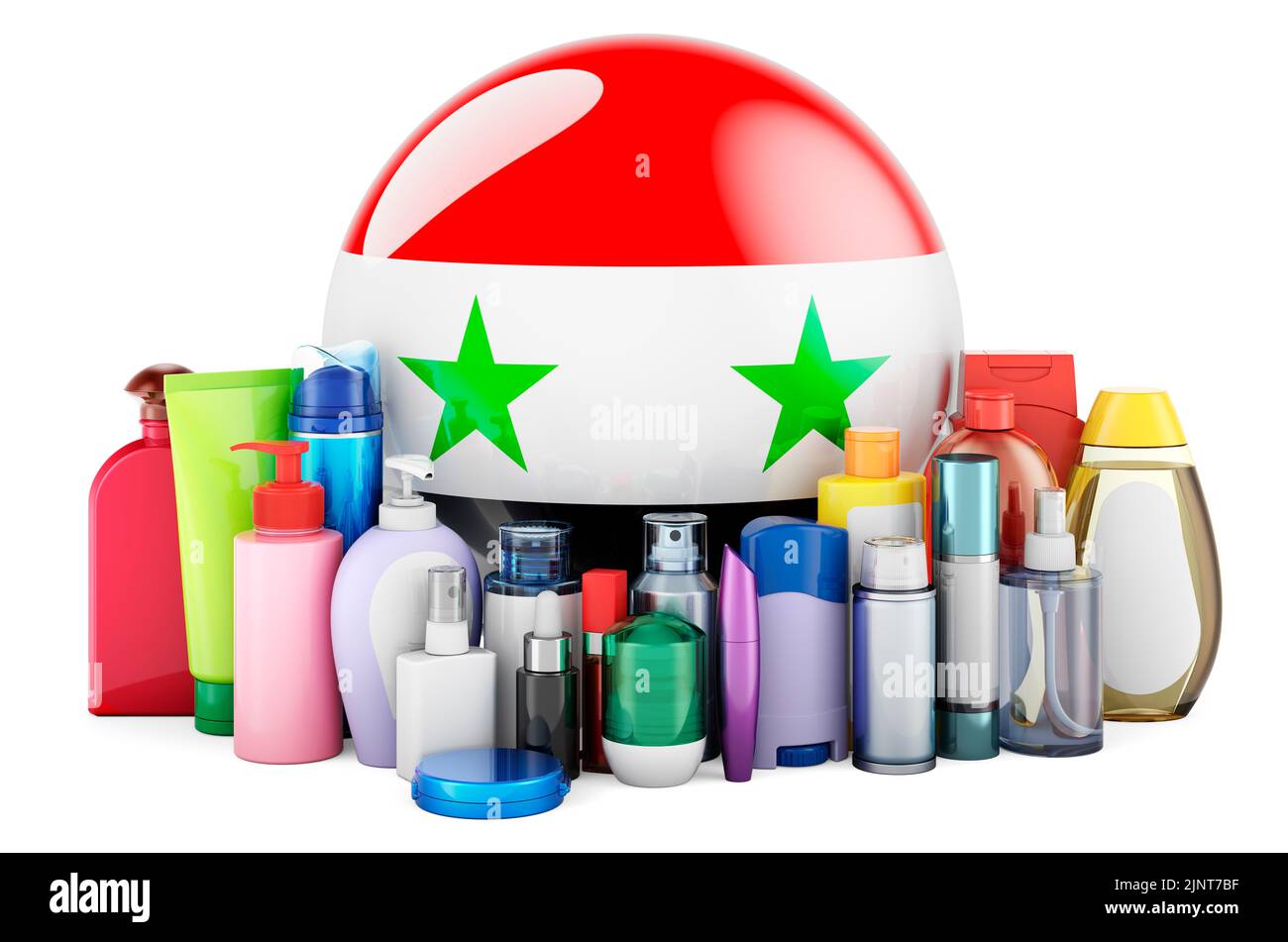 Syrian flag with cosmetic bottles, Hair, facial skin and body care ...