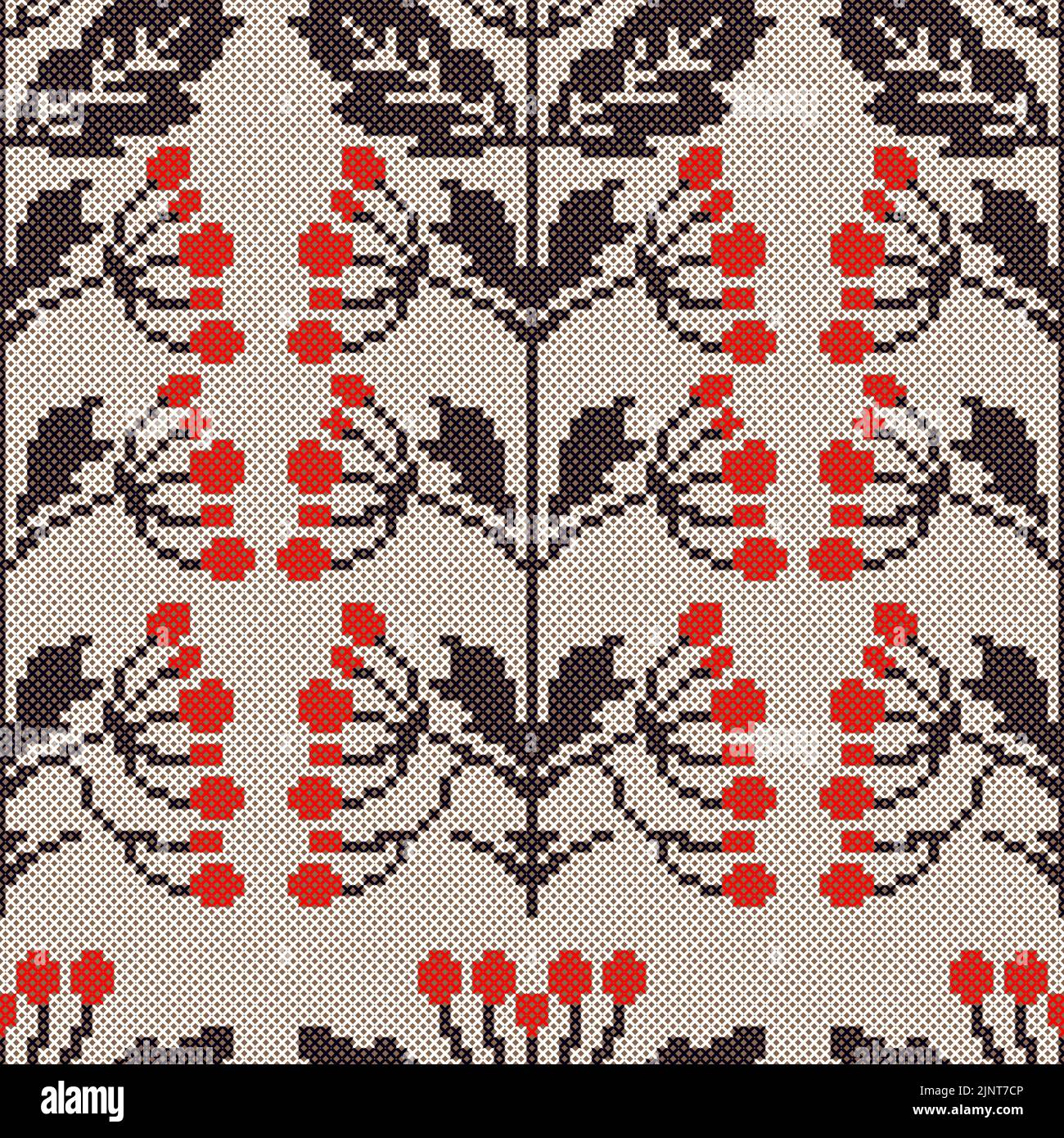 Cross stitch vector guelder rose seamless vintage pattern. Ukrainian ...