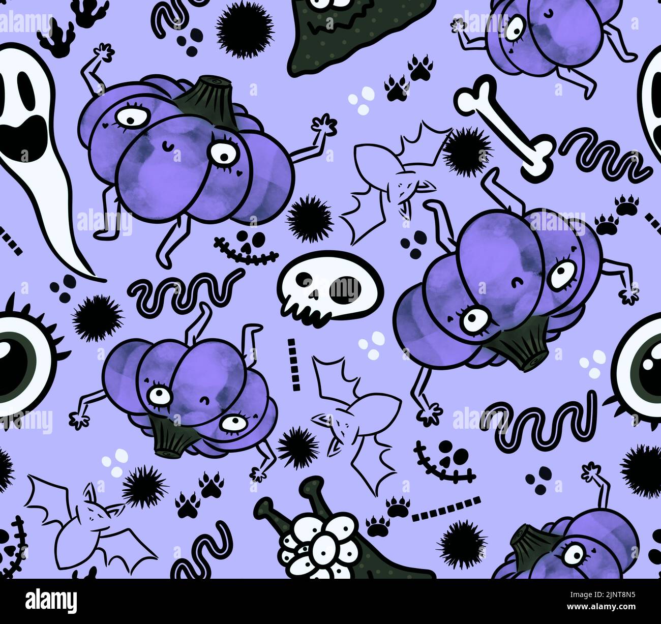 Halloween seamless pumpkins and witch hat and ghost pattern for fabrics ...