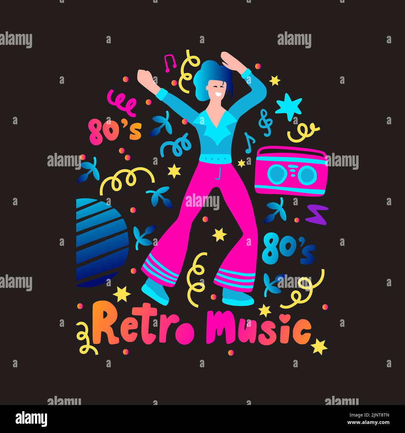 Made in 80s. Disco party 70s 80s. Man boombox dance retro night party ...
