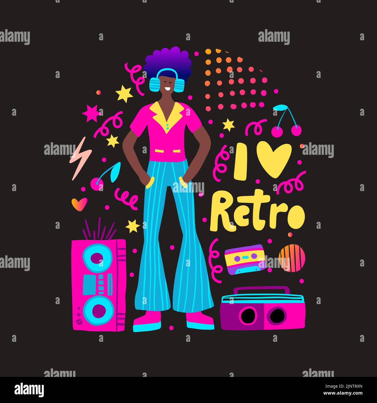 I love retro. Disco party 70s 80s. Man boombox dance retro night party ...