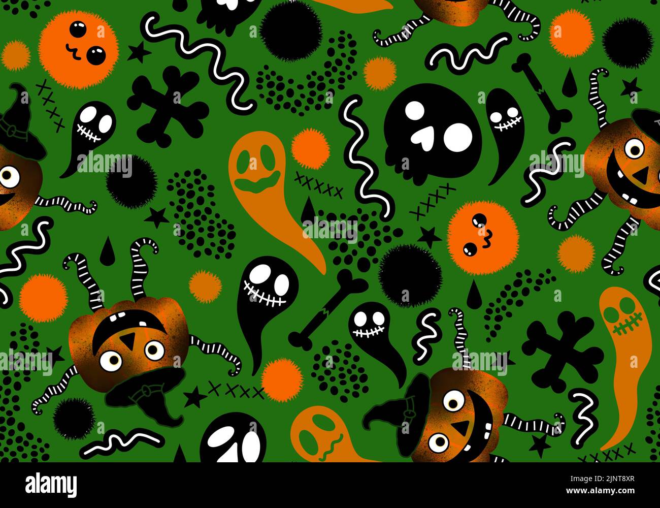 Halloween seamless pumpkins and witch hat and ghost pattern for fabrics ...