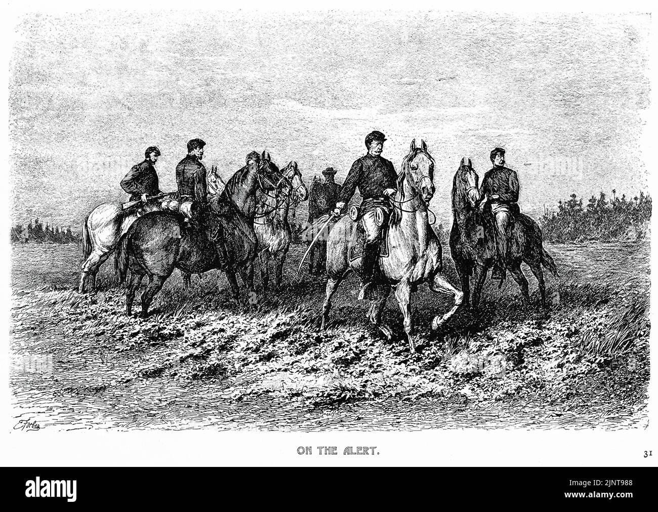 On the Alert. Union Army scouting party. 19th century American Civil ...