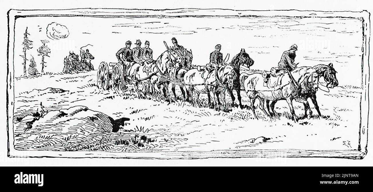 Changing Position. Horses pulling artillery battery. 19th century ...