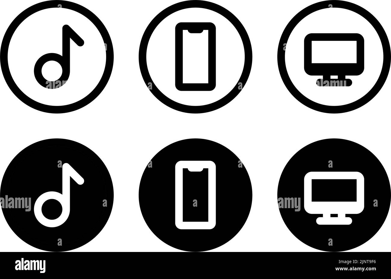 Music, phone and computer icon in modern style icons are located on ...
