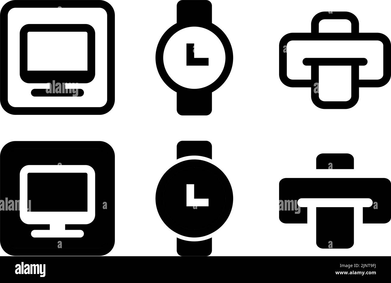 Printer and computer icon and clock icon flat design in modern style ...