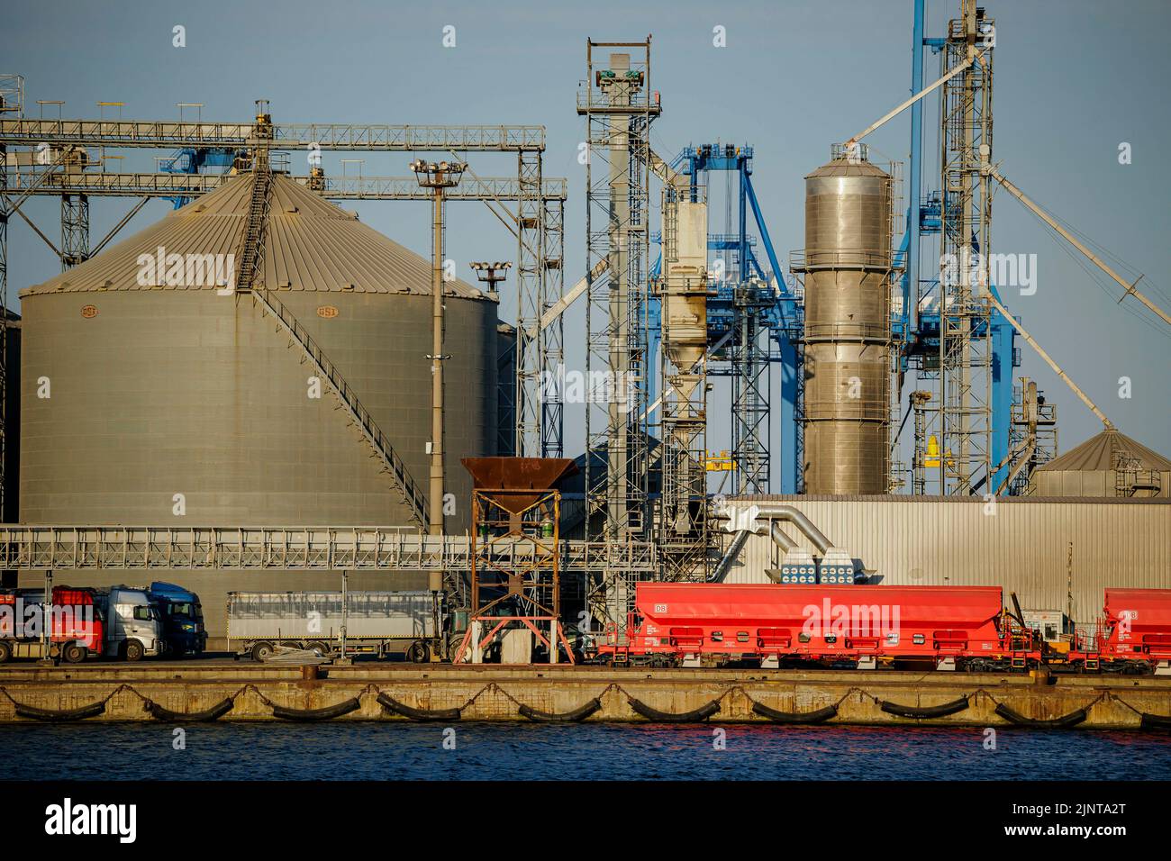 DB Cargo freight wagons are parked in the port of Constanta. In the ...
