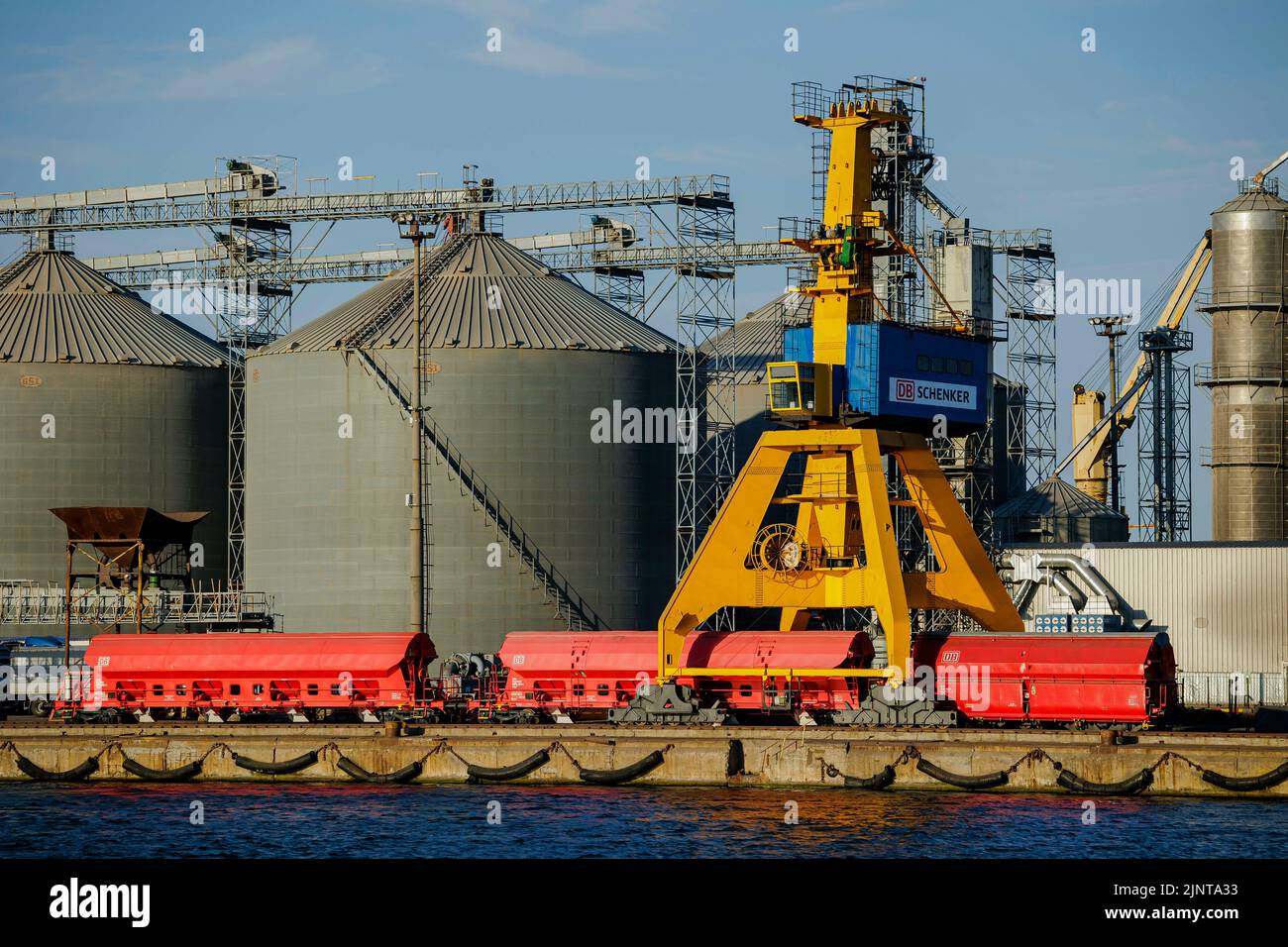 DB Cargo freight wagons are parked in the port of Constanta. In the ...