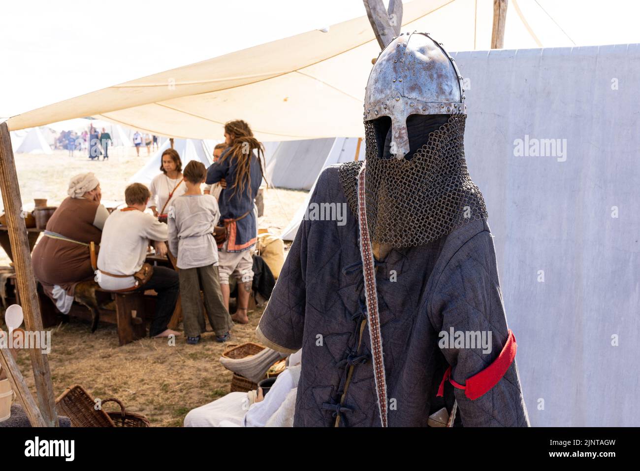 WOLIN, POLAND - AUGUST 6, 2022: XXVII Festival of Slavs and Vikings, cloth armor and Viking ...