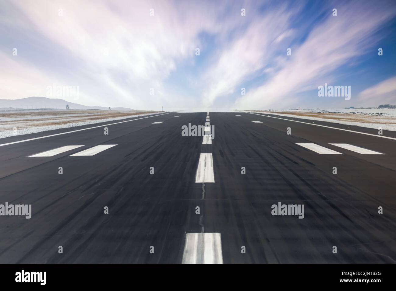 Airstrip at the moment of aircraft landing Stock Photo - Alamy