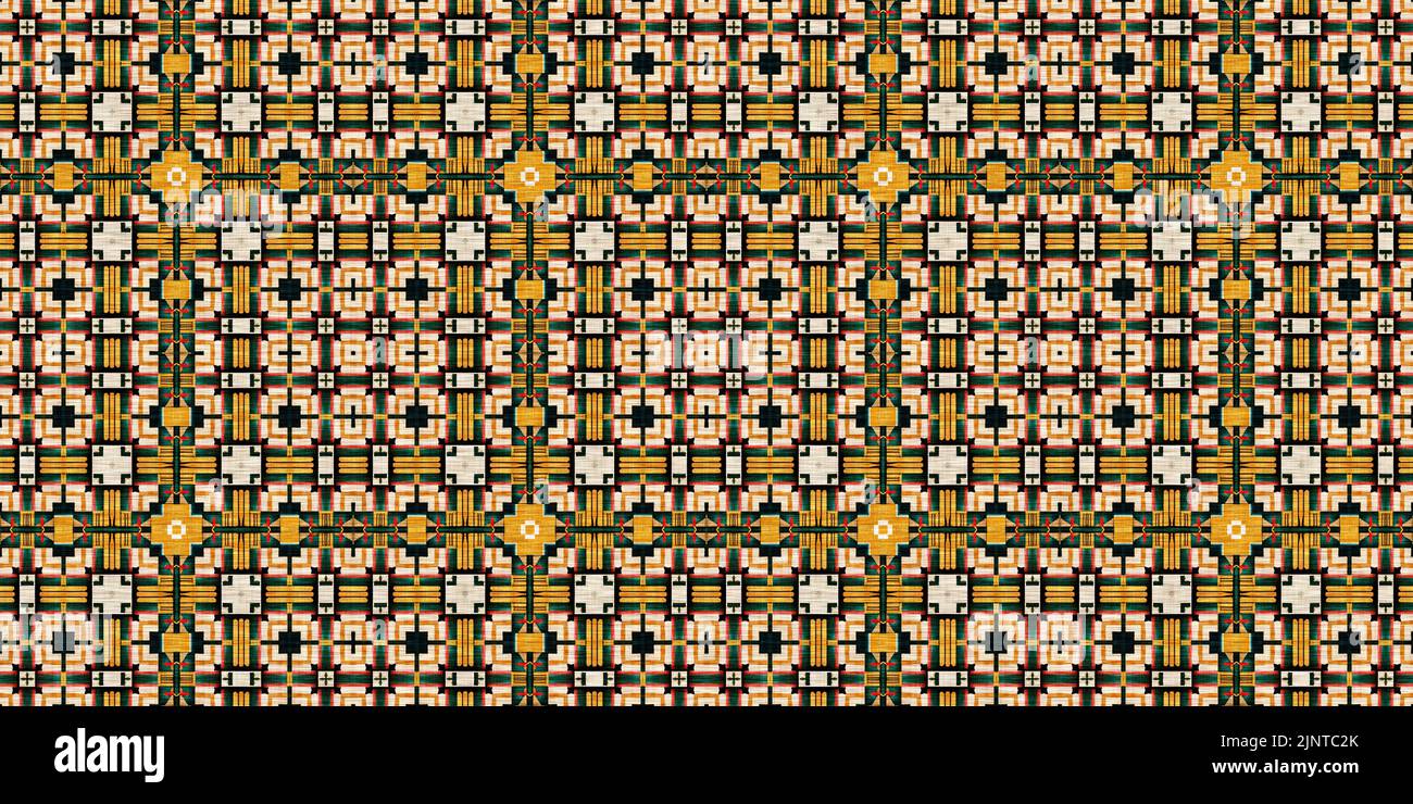 Traditional tile mosaic seamless border pattern print. Fabric effect ...