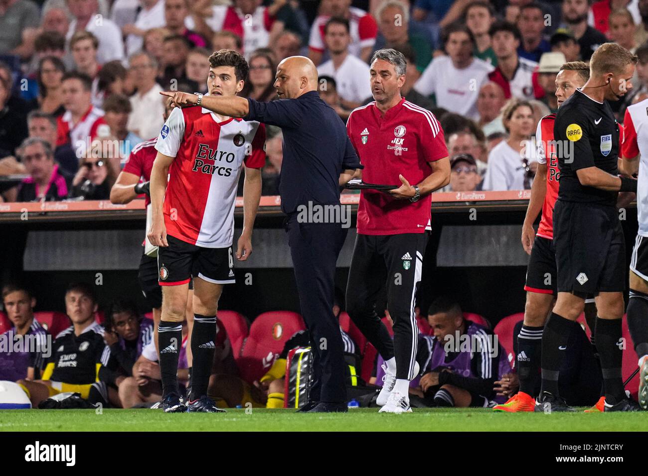 Rotterdam - Jacob Rasmussen of Feyenoord, Feyenoord coach Arne Slot ...