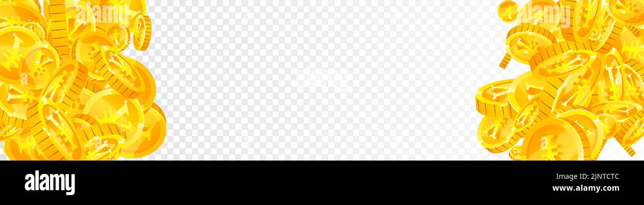 Chinese yuan coins falling. Scattered gold CNY coins. China money ...