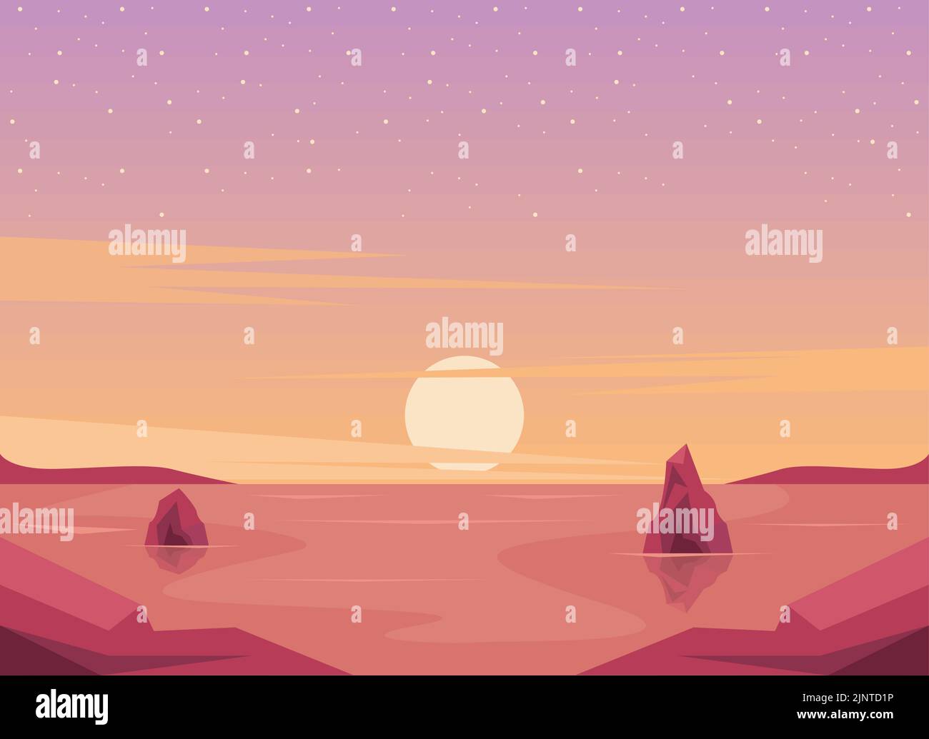 Sunset beach rocks Stock Vector Images - Alamy