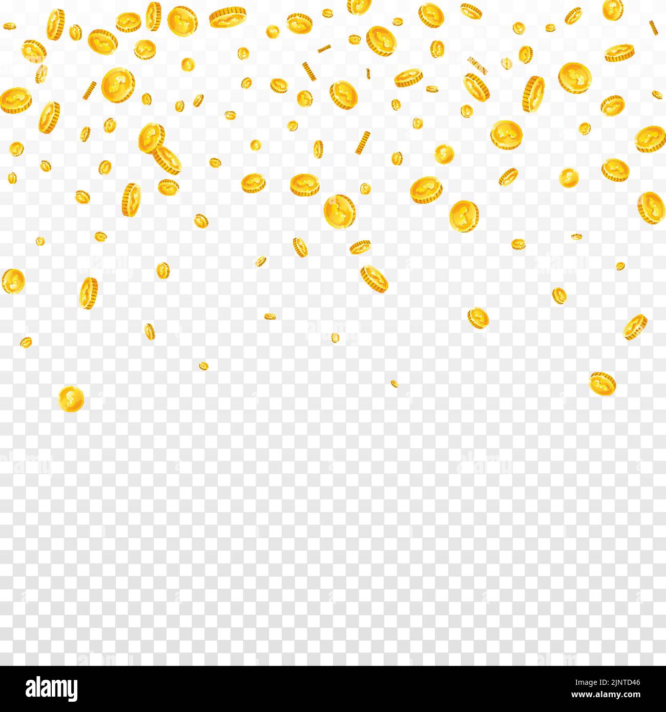American dollar coins falling. Scattered gold USD coins. USA money ...