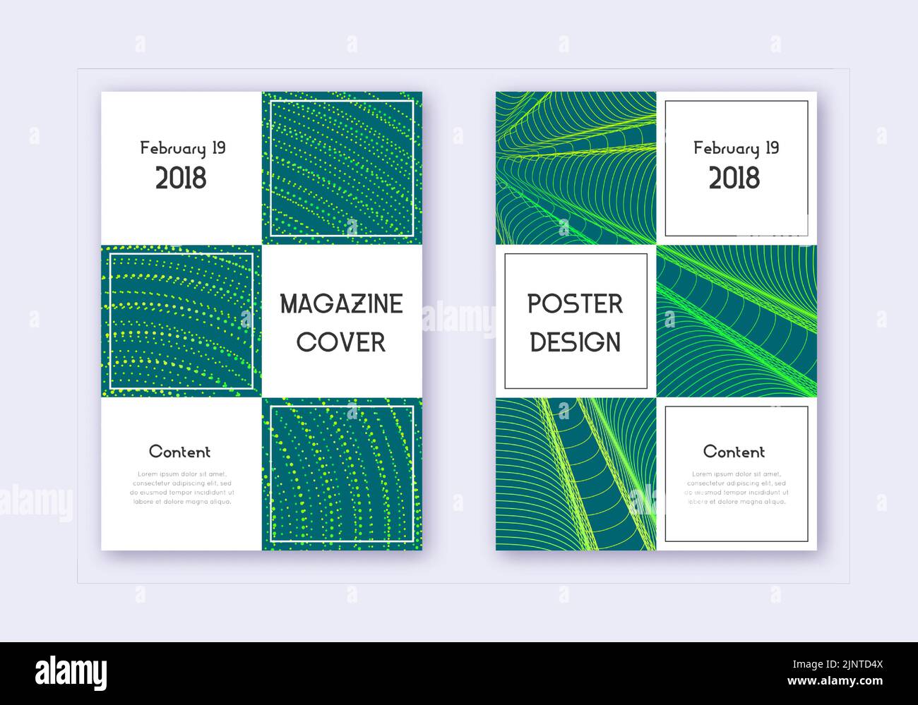 Business cover design template set. Green abstract lines on dark ...