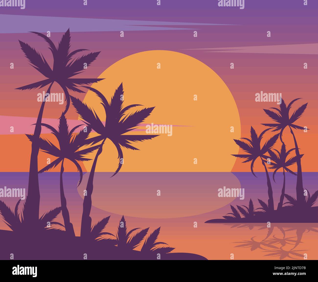 sunset seascape with palms Stock Vector Image & Art - Alamy