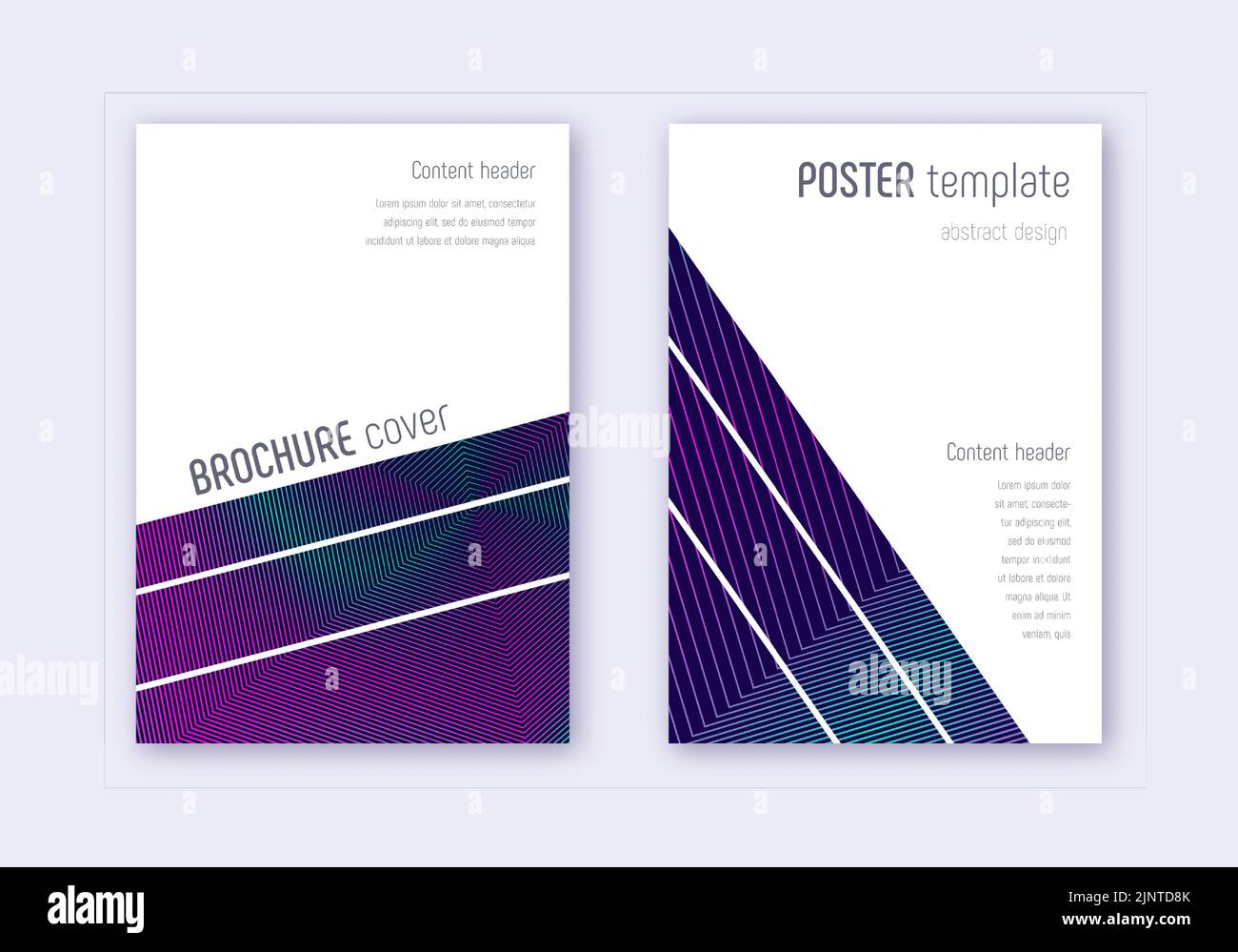 Geometric cover design template set. Neon abstract lines on dark blue ...