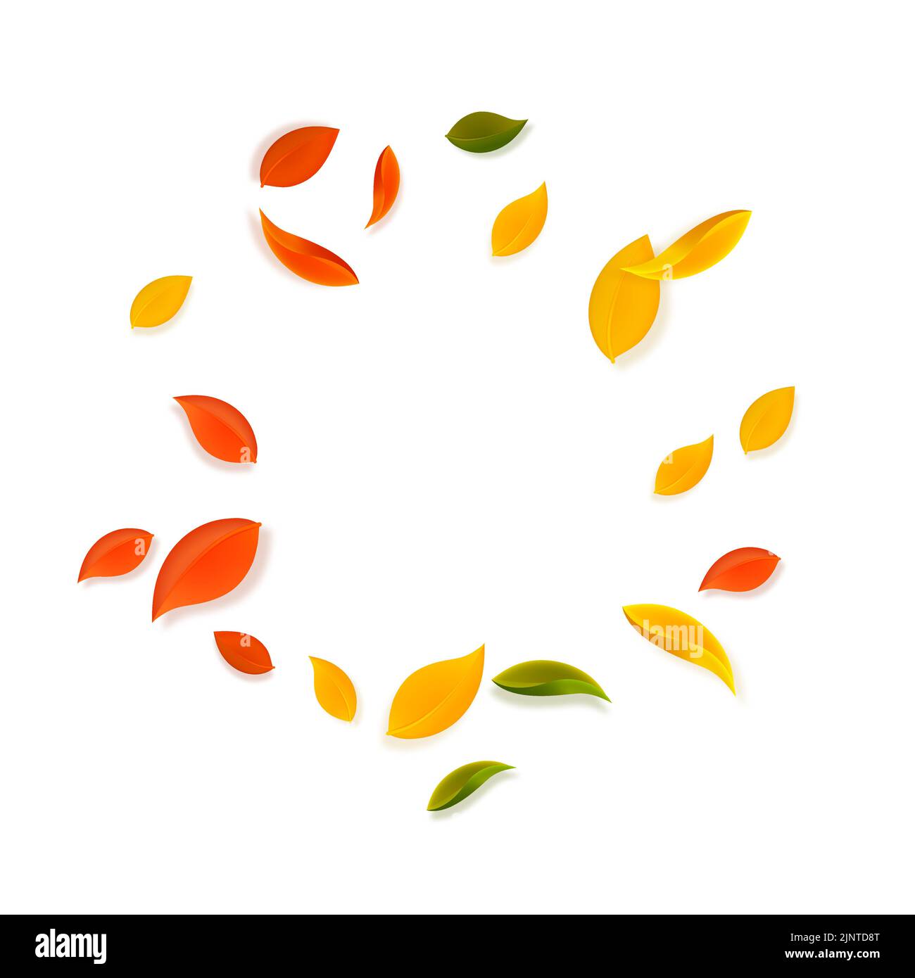 Falling autumn leaves. Red, yellow, green, brown chaotic leaves flying ...