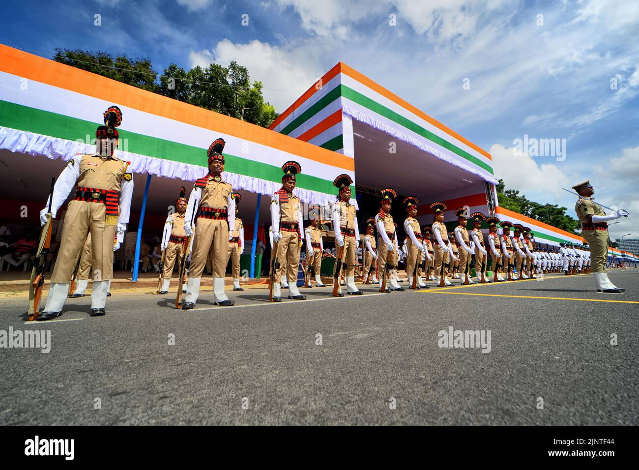 Rapid Action Force (RAF) & Officers of Kolkata Police stand in queues ...