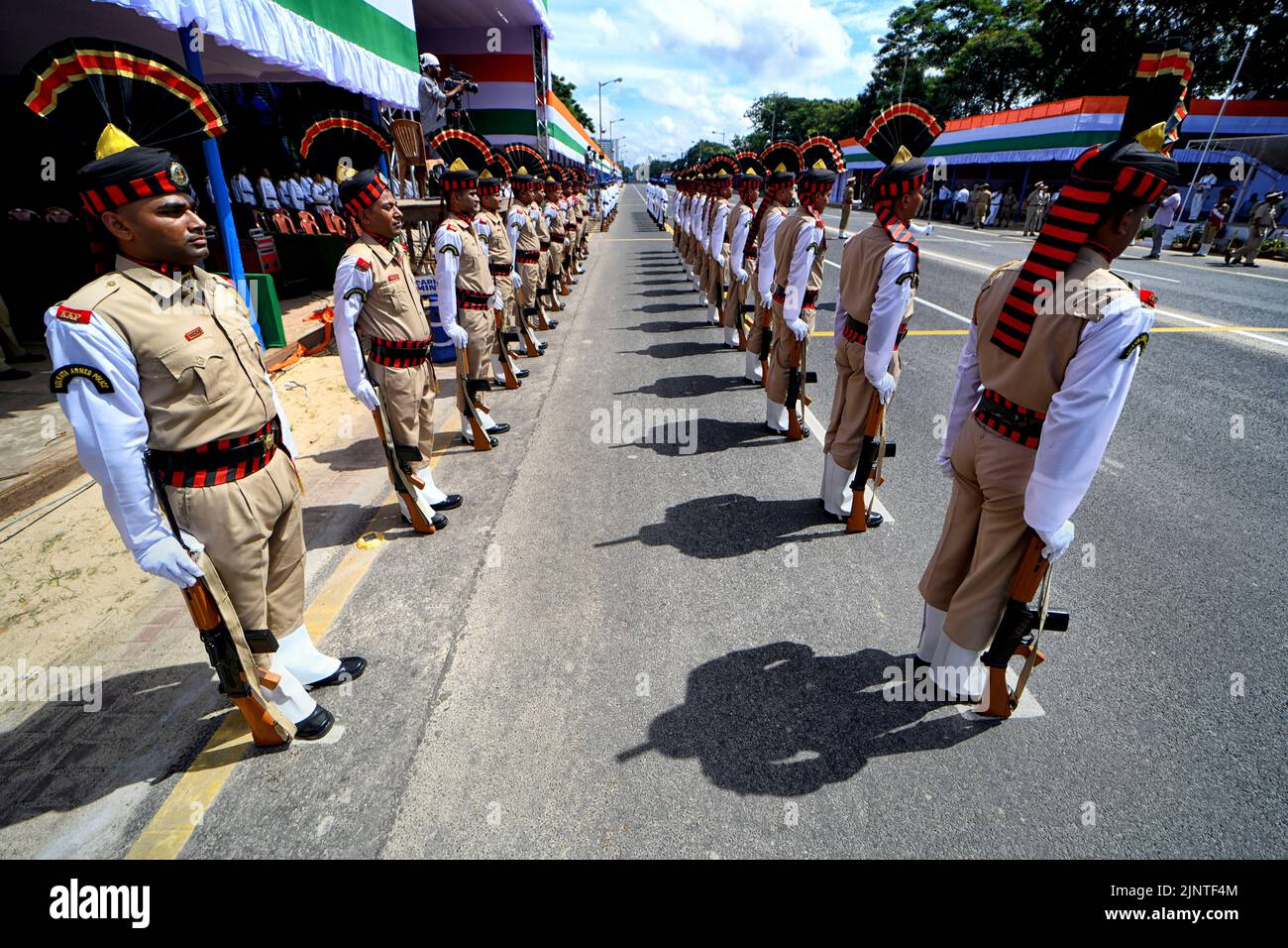 Rapid Action Force (RAF) & Officers of Kolkata Police stand in queues ...