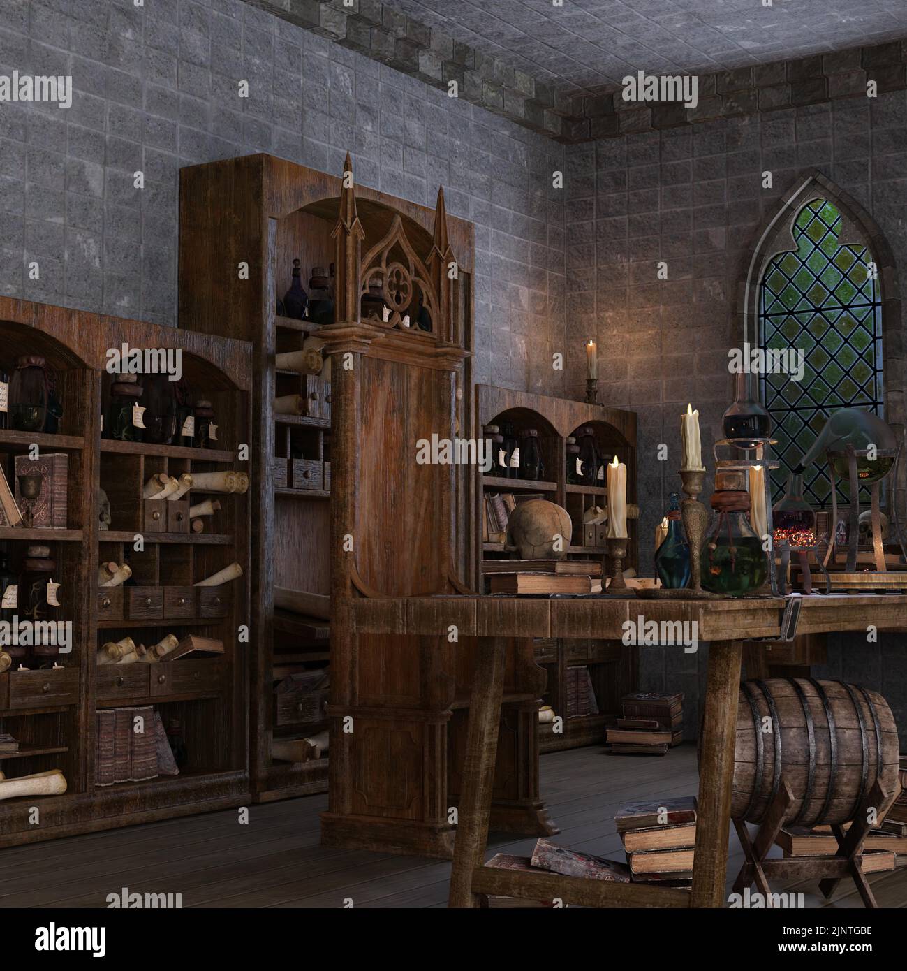 3d-illustration of an empty wizard room or witch lab Stock Photo - Alamy