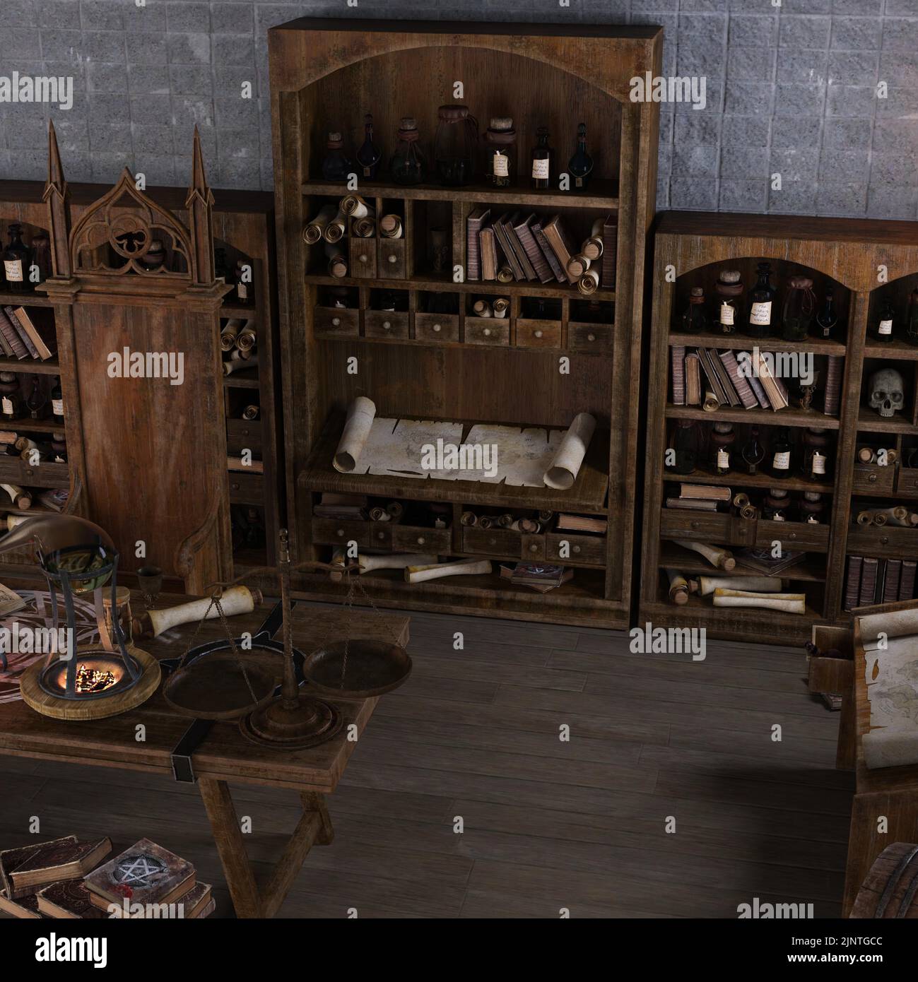 3d-illustration of an empty wizard room or witch lab Stock Photo - Alamy