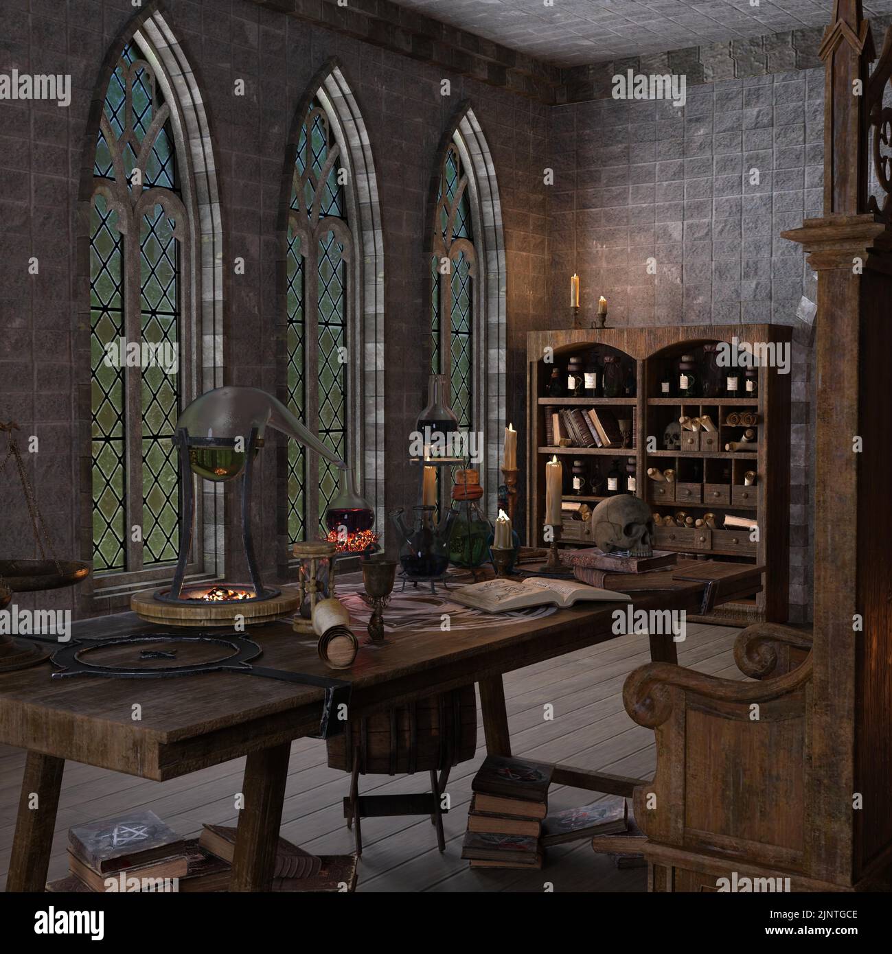 3d-illustration of an empty wizard room or witch lab Stock Photo - Alamy