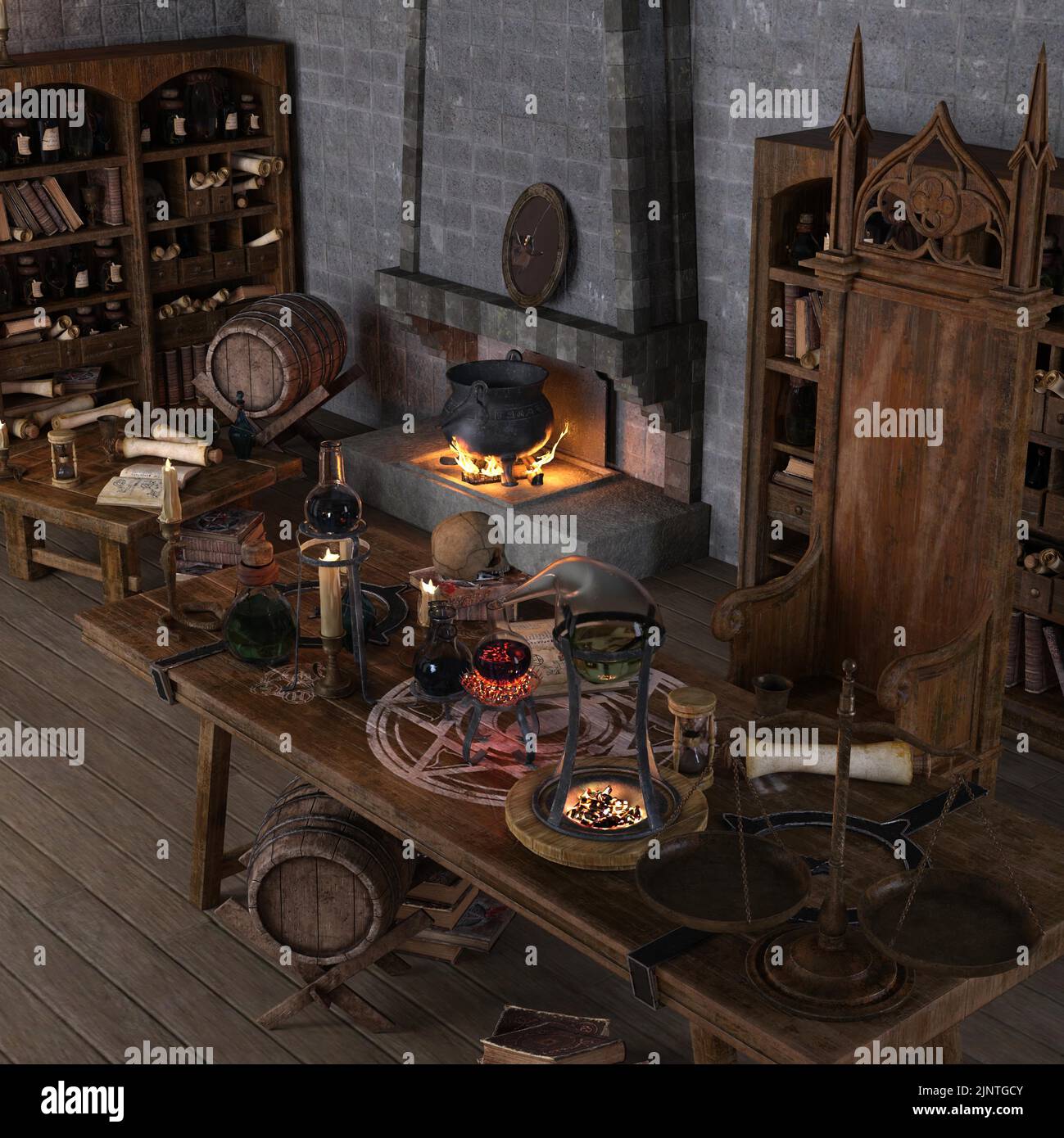 3d-illustration of an empty wizard room or witch lab Stock Photo - Alamy