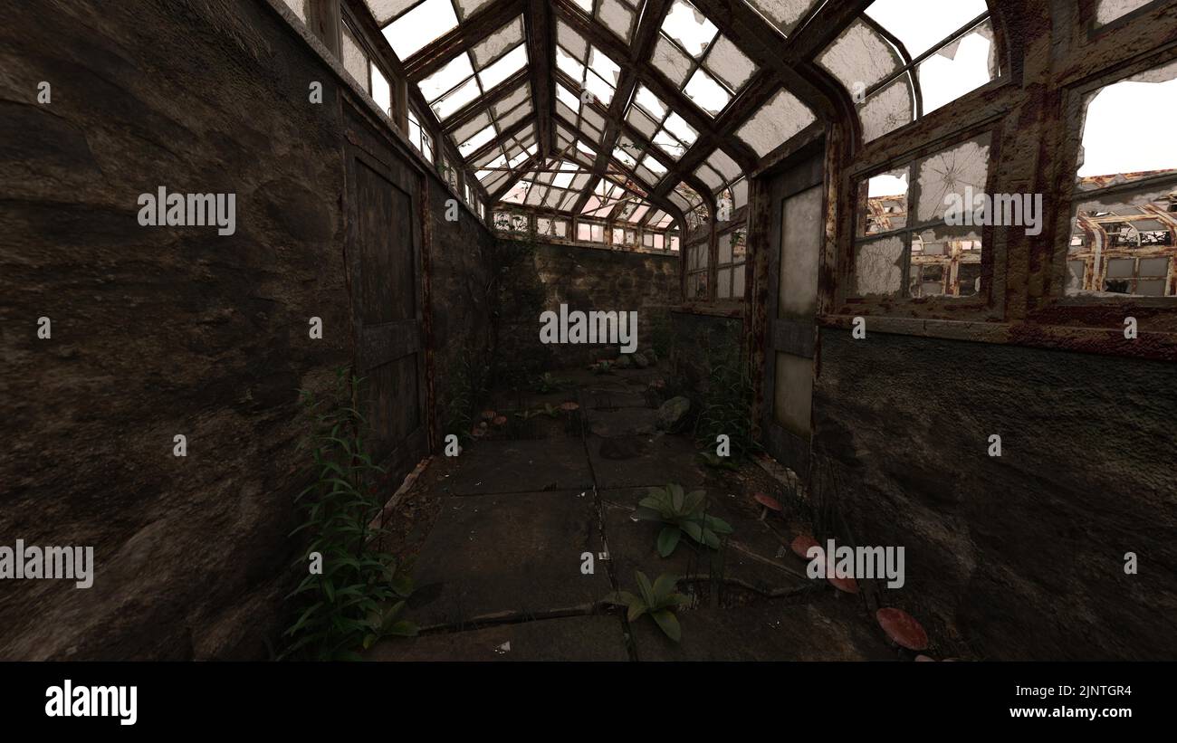 3d-illustration of an empty and scary abandoned greenhouse Stock Photo ...