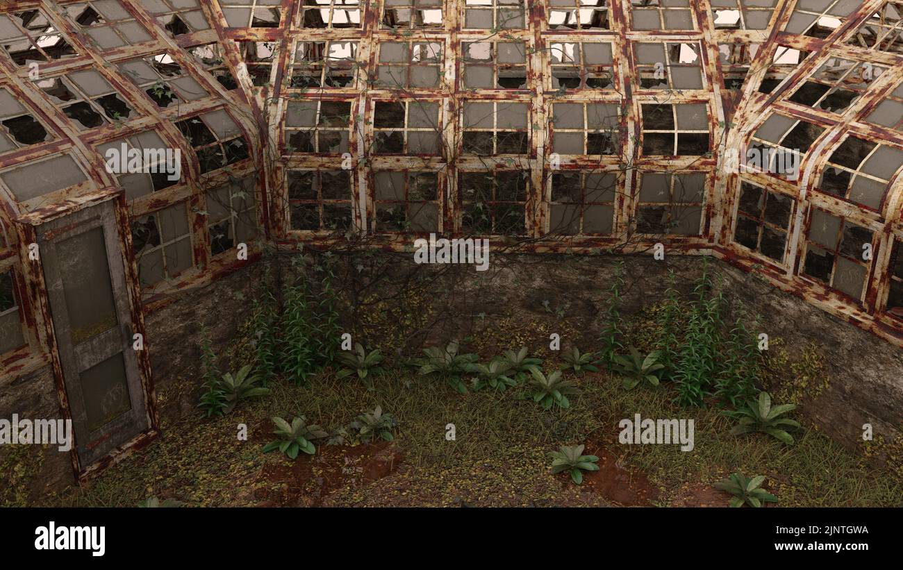 3d-illustration of an empty and scary abandoned greenhouse Stock Photo ...