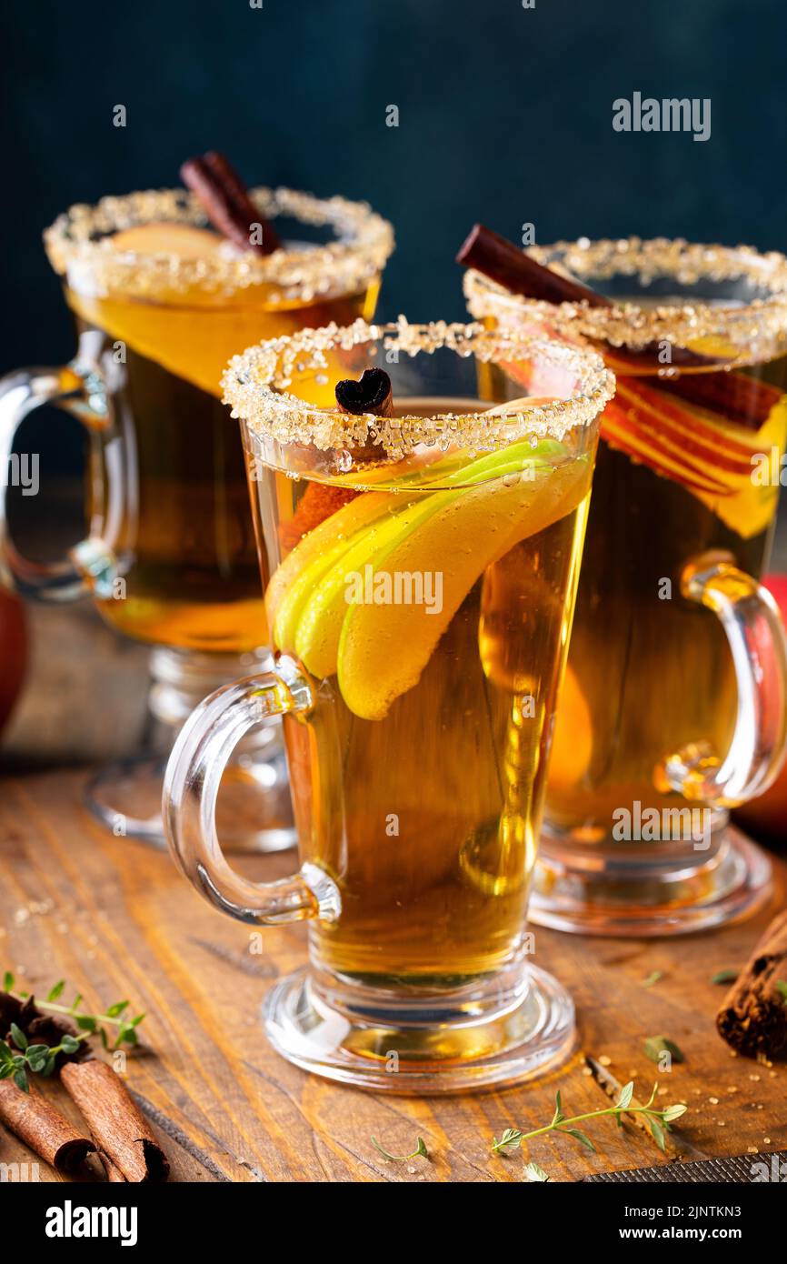 Apple cider hot toddy, warm fall cocktail or mocktail idea Stock Photo ...