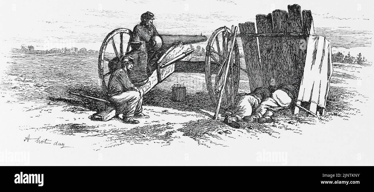 Noontide - A Hot Day. Union Army reserve line. 19th century American ...