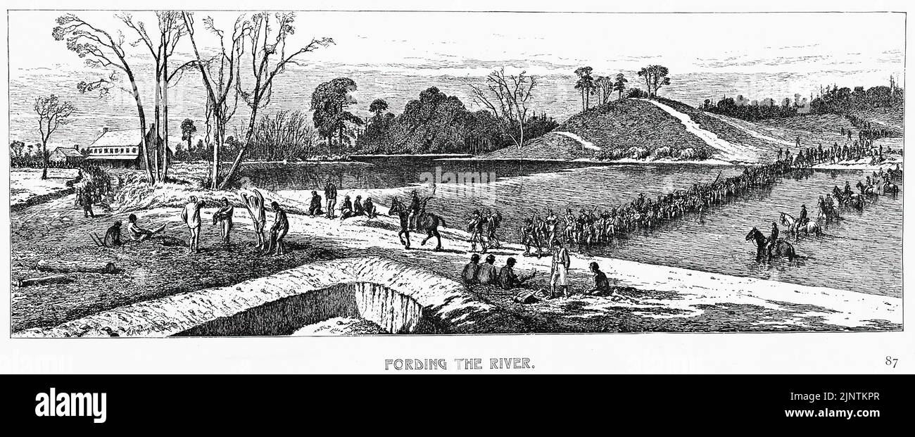 Fording the River. 19th century American Civil War illustration by ...