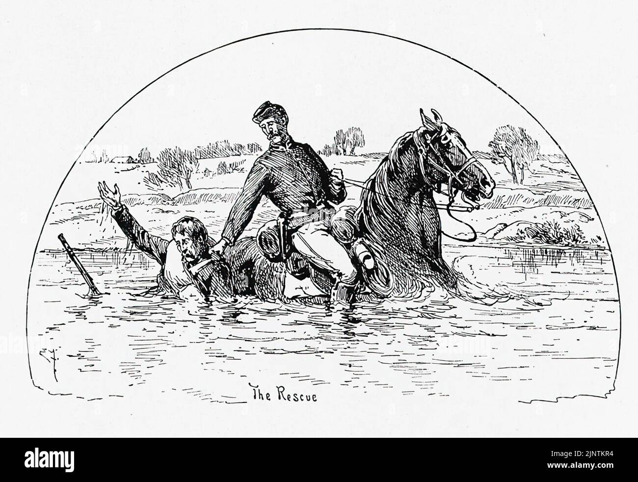 The Rescue. Cavalry rescuing a soldier swept off his feet while fording ...