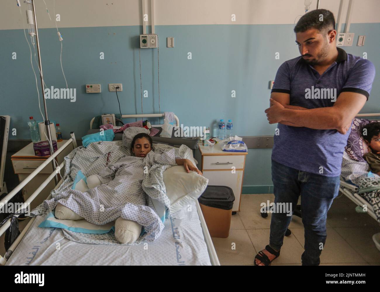 Gaza City, Palestine. 13th Aug, 2022. Injured Palestinian girl RAHAF ...