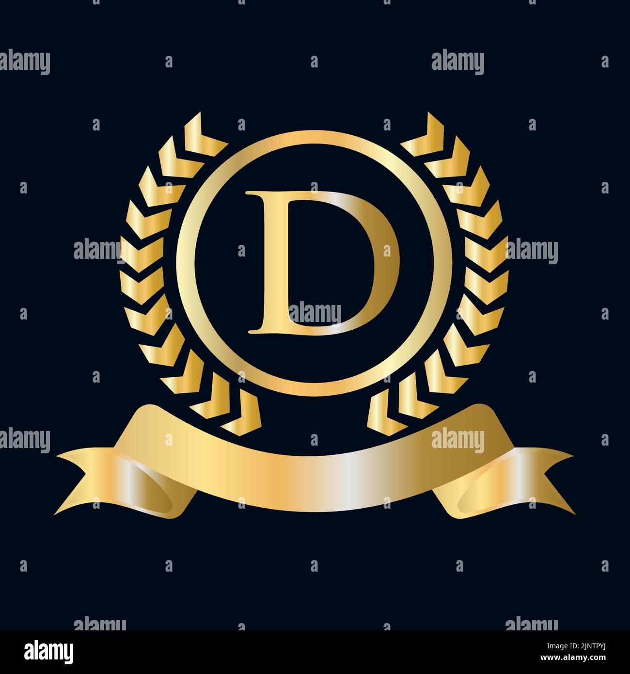 Seal, Gold Laurel Wreath and Ribbon on Letter D Concept. Luxury Gold ...