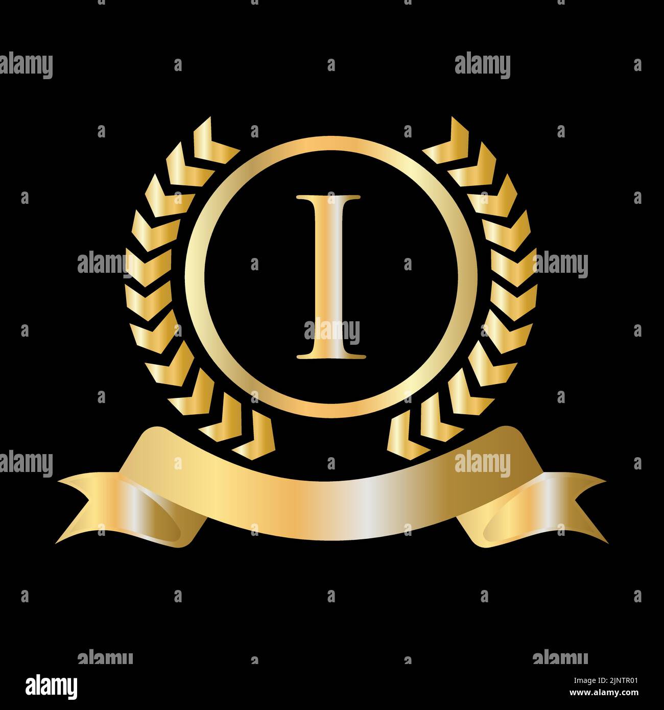 Seal, Gold Laurel Wreath and Ribbon on Letter I Concept. Luxury Gold ...