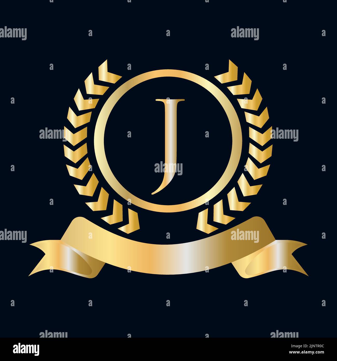 Seal, Gold Laurel Wreath and Ribbon on Letter J Concept. Luxury Gold ...