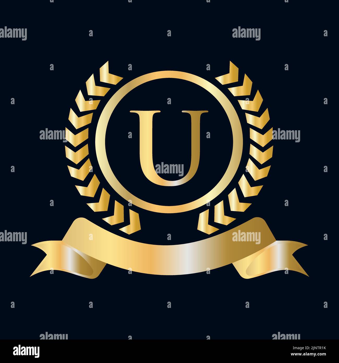 Seal, Gold Laurel Wreath and Ribbon on Letter U Concept. Luxury Gold ...